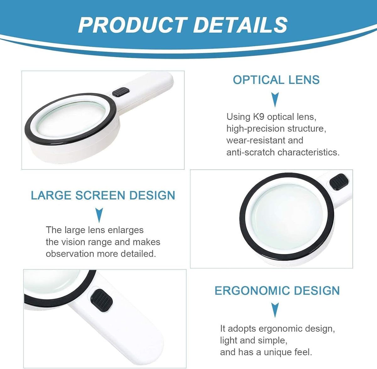 KAV 30X Magnifying Glass with Light - Handheld Illuminated Magnifier w ...