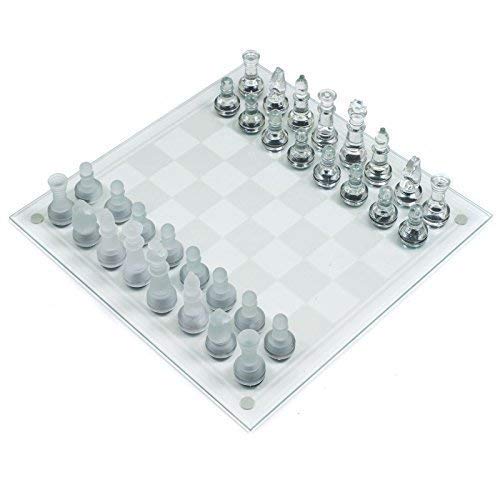 Deluxe 32 Piece Frosted Glass Chess Board Set Traditional Party Fun Ga ...