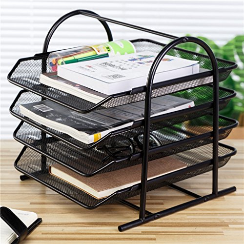4-Tier File Rack Metal Mesh Letter Tray Scratch-Resistant Stackable Fo ...